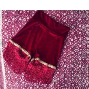 Fringed Velvet Crop Top and Shorts Black Red - Etsy
