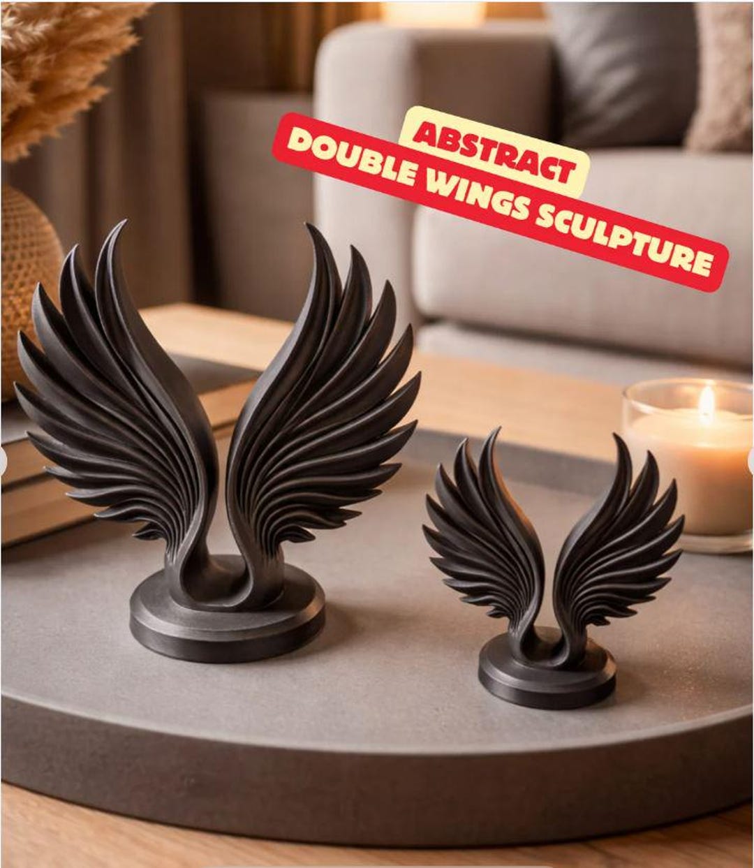 Abstract Double Wings Sculpture – Modern Home Décor / Gothic / Home ...