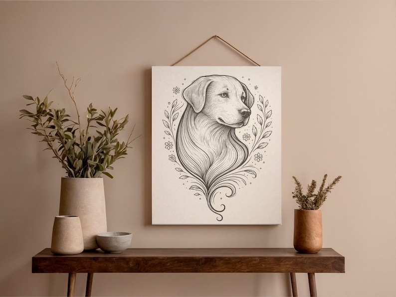 Vintage Dog Line Art Printable | Tattoo Style Dog Illustration ...
