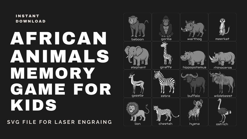 African Animals Memory Game for Kids - Etsy