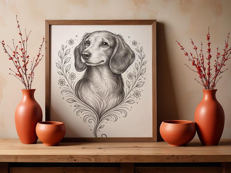 Vintage Dog Line Art Printable | Tattoo Style Dog Illustration ...