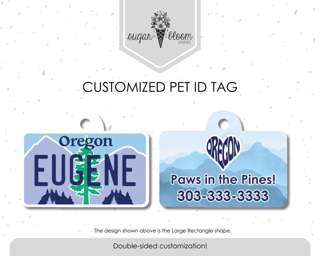 Oregon License Plate Dog Tag, Mountains & Pine Tree Design, Custom Pet ...