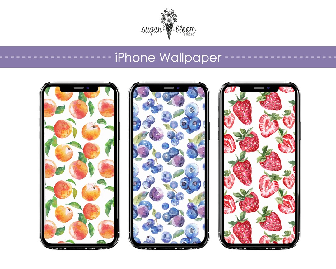 Watercolor Fruits Background Bundle Aesthetic, Lock Screen, 3 Pack for ...
