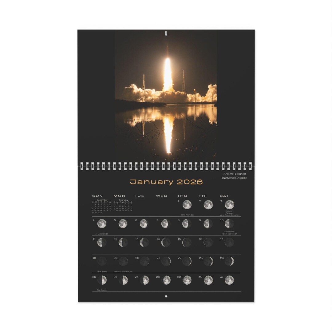 2026 Wall Calendar With Moon Phases, Images of Artemis I Mission ...