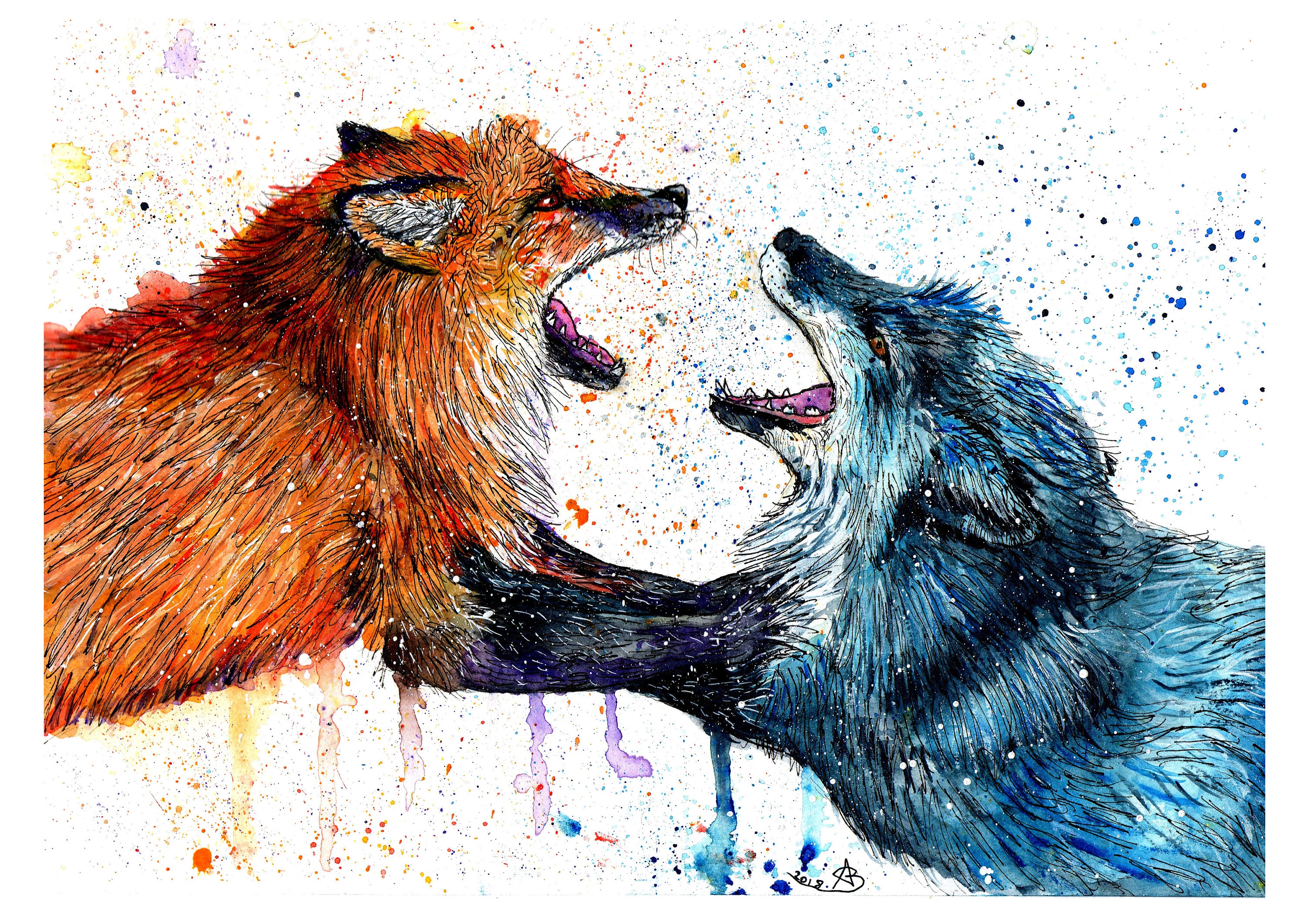 Fox Fighting Wolf