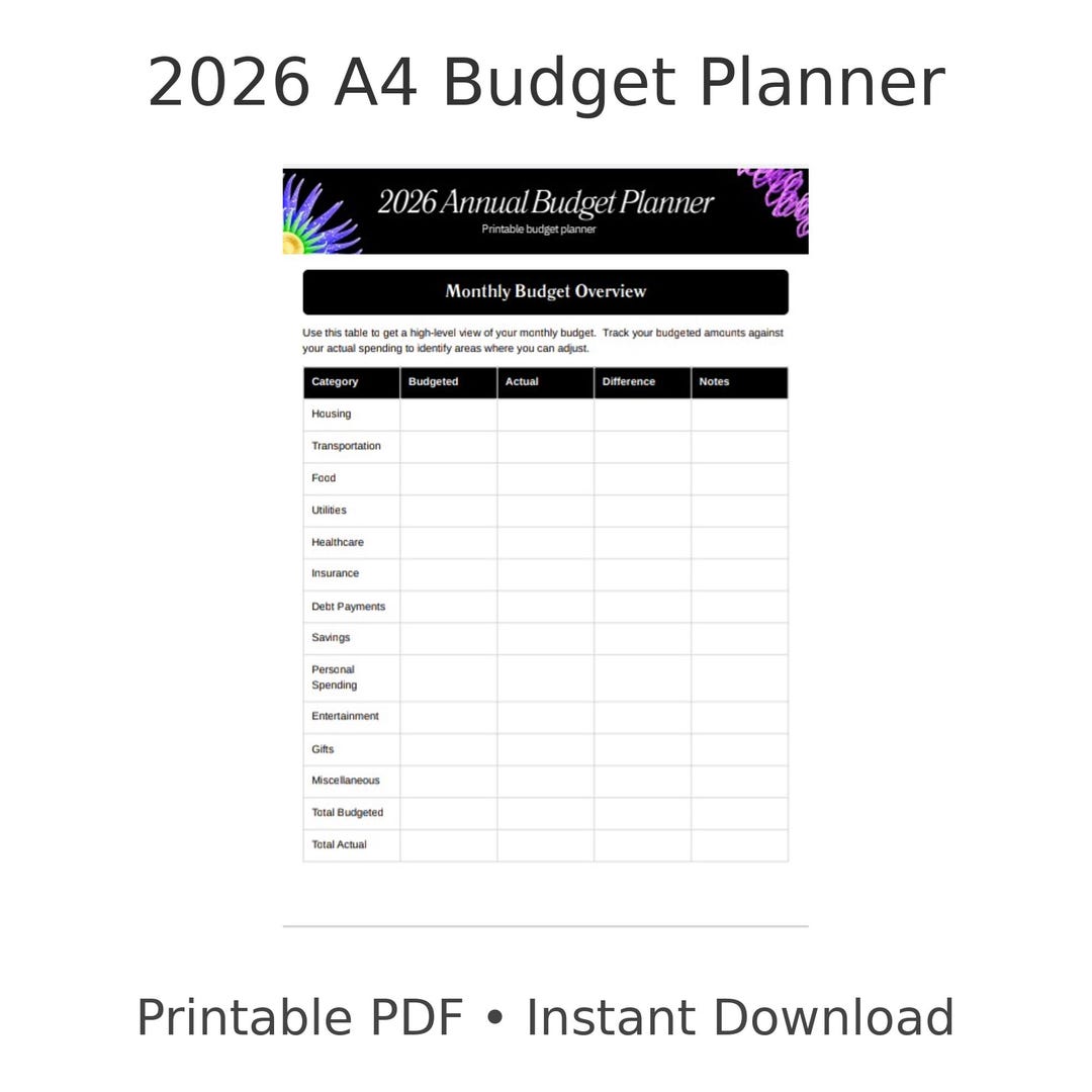 2026 A4 Budget Planner Printable - Financial Planner PDF - Debt Savings ...