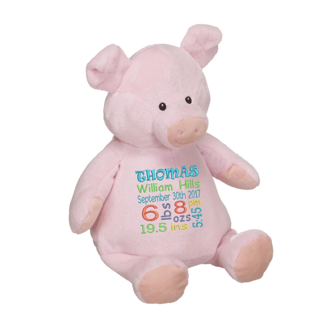 Embroidered Pig Stuffed Animal, Personalized Baby Birth Stats - Etsy
