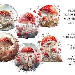 Fairy Toadstools Clip Art Bundle, Red Mushrooms Clipart Set, Floral ...