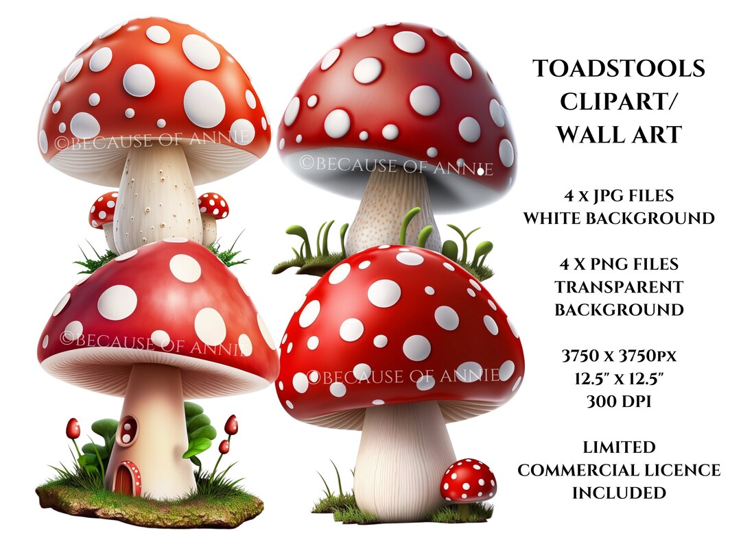 Toadstool Clip Art Bundle, Red and White Mushroom Clipart Set ...