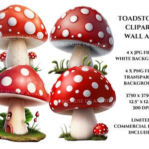 Toadstool Clip Art Bundle, Red and White Mushroom Clipart Set ...