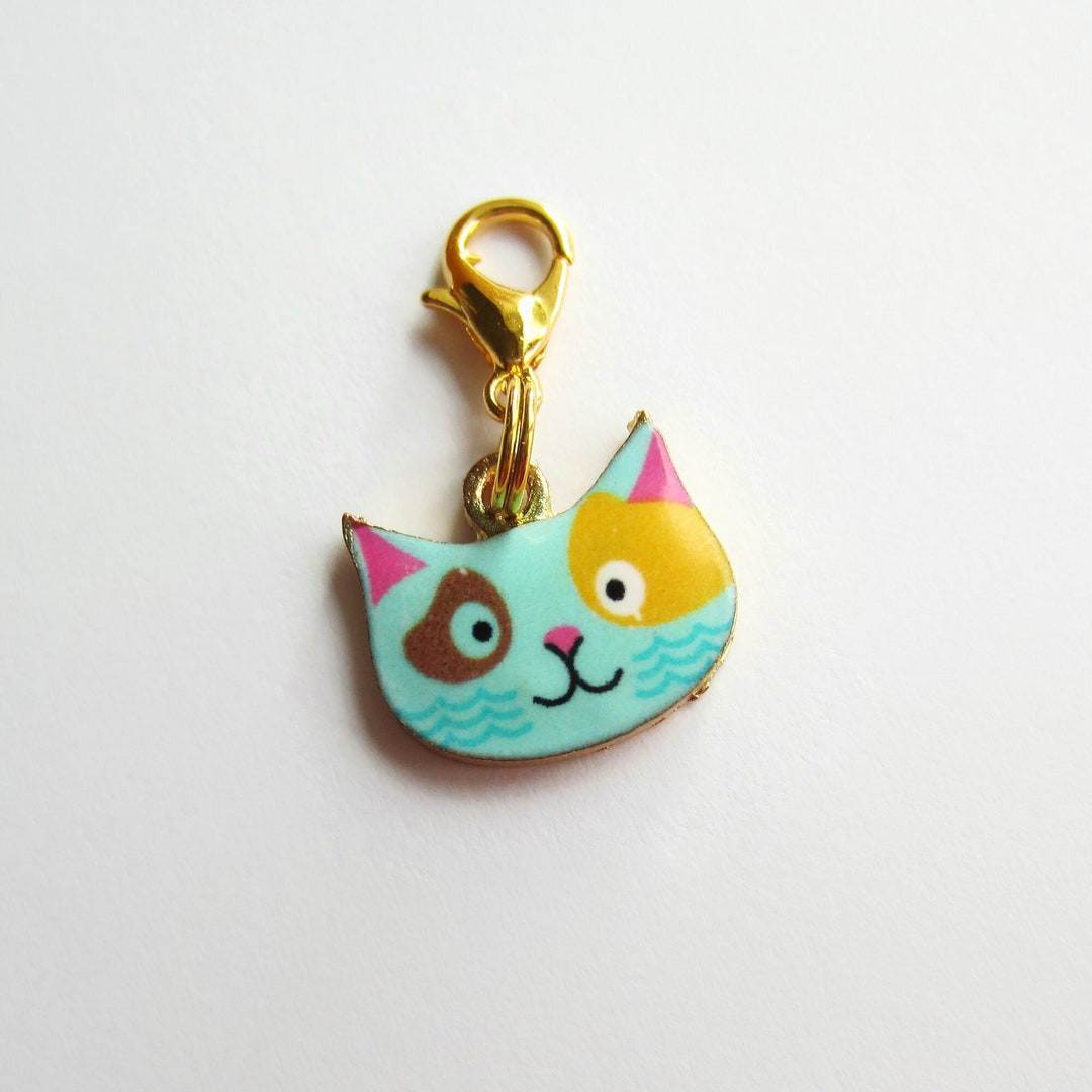 Turquoise Blue Cat Zipper Pull Multicoloured Cat Bag Charm - Etsy