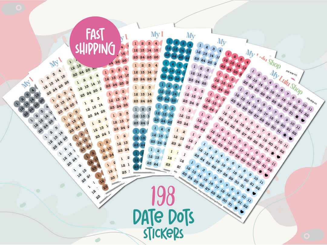DATE DOT NUMBER Planner Stickers, Date Number Sticker, Numbers Calendar ...