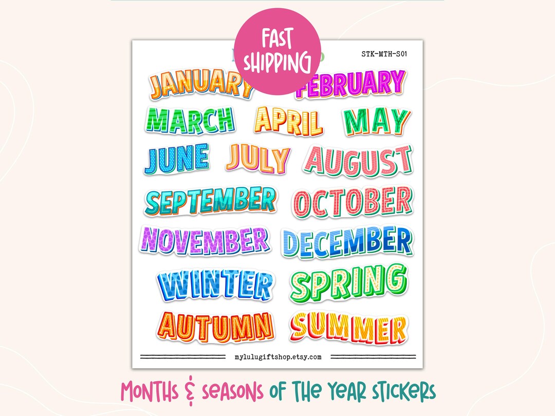 MONTH SEASONS Planner Stickers, Month Header Stickers, Months of the ...