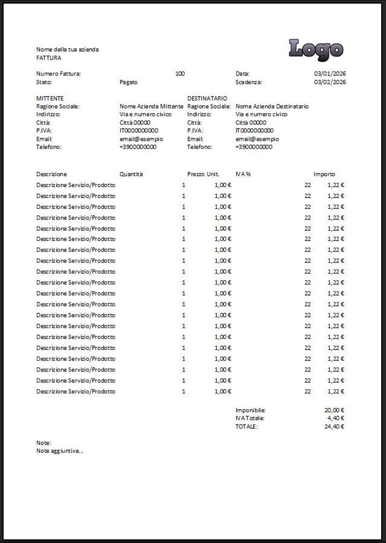 Excel Template Invoice Quote Receipt | Professional XLSX Model With ...