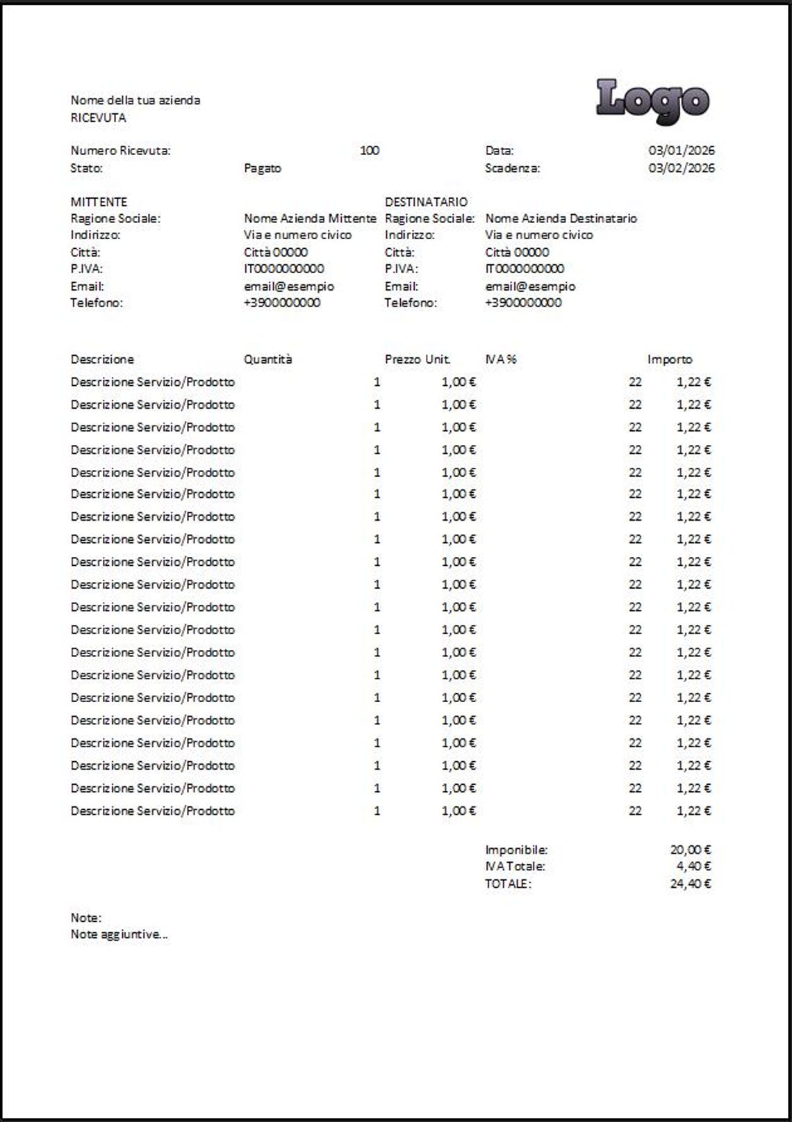Excel Template Invoice Quote Receipt | Professional XLSX Model With ...
