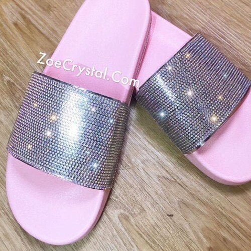 SUMMER Bling Bedazzled SANDALS SLIDES Slippers With Rhinestone - Etsy