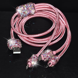 Bling Bedazzled Pink Phone CHARGE CABLE 3 in 1 Usb Lightning and ...