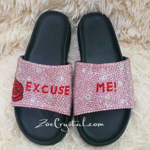 Customized Bling Bedazzled SANDALS / SLIDES / Slippers With Rose and ...