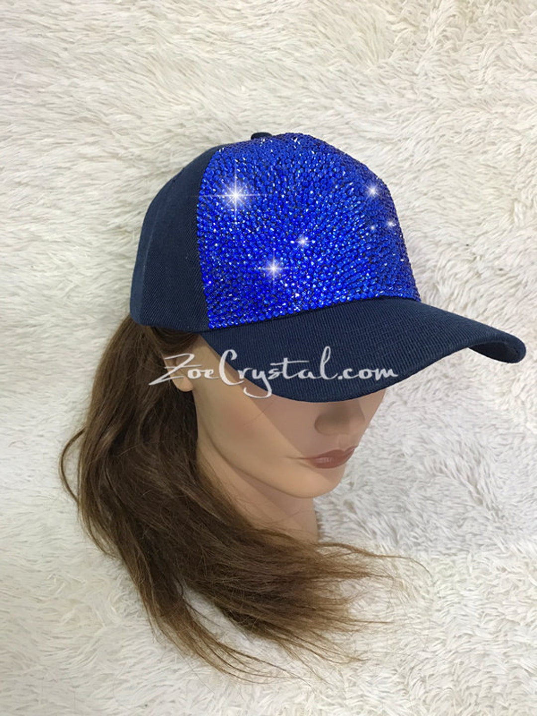 CUSTOMIZED BLING CAP / Hat Bedazzled With Navy Blue Crystal Rhinestone ...