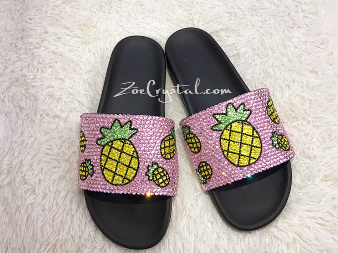 New Item - Fashionable Summer Pink SANDALS / SLIDES With Pineapples - Etsy