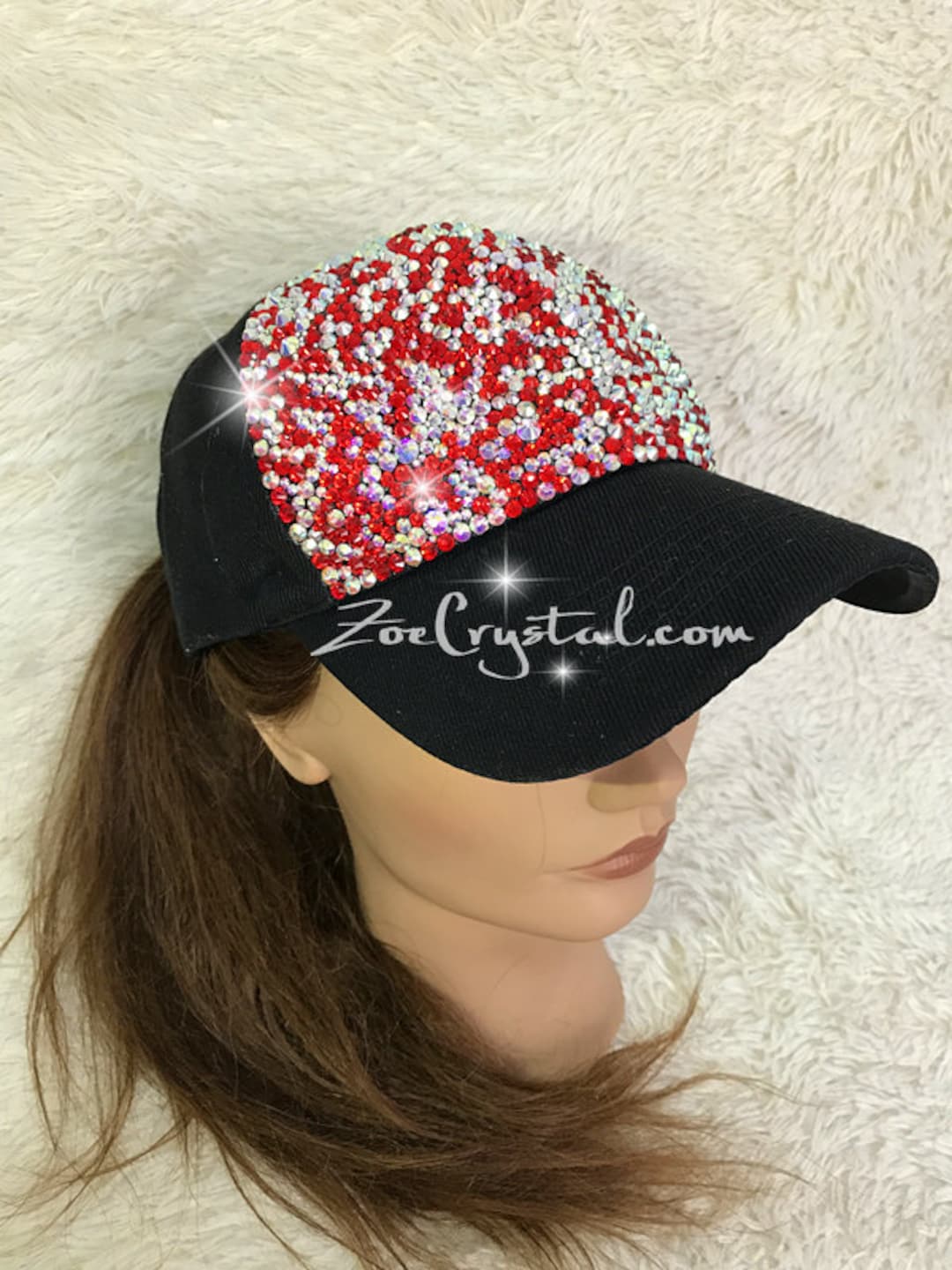 CUSTOMIZED BLING CAP / Hat Bedazzled With Red and Ab White Crystal ...