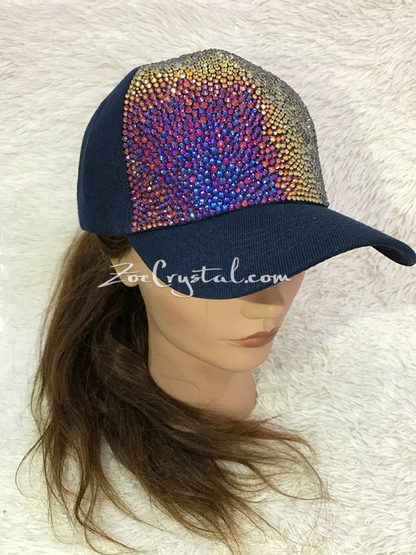 CUSTOMIZED BLING CAP / Hat Bedazzled With Rainbow Volcano | Etsy
