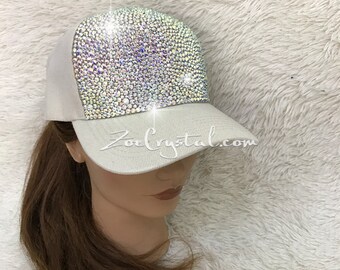 CUSTOMIZED BLING Red CAP / Hat Bedazzled With Iridescent Ab White ...