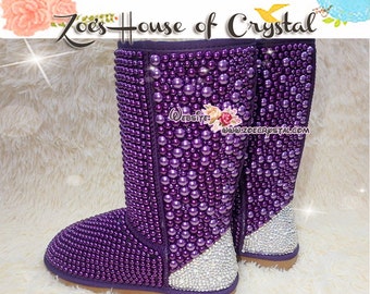 SHINY WINTER Bling and Sparkly Creamy White Pearls Sheepskin Wool BOOTS ...