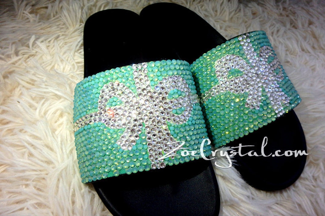 NEW Bling Bedazzled Black SANDALS / SLIDES / Slippers With Bow ...