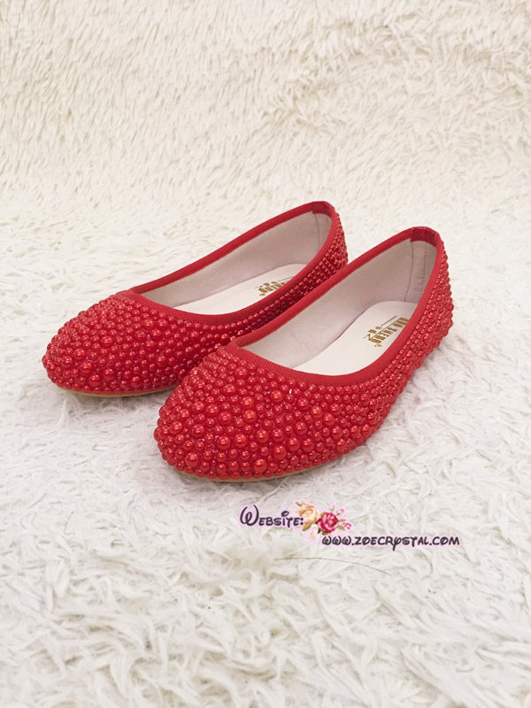 Bling Red Pearl Flat Shoes Covered With Bedazzled Sparkly Shinny Pearls ...
