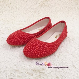 Bling Red Pearl Flat Shoes Covered With Bedazzled Sparkly Shinny Pearls ...