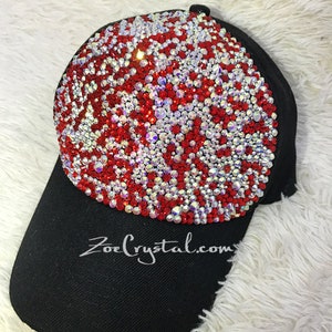 CUSTOMIZED BLING CAP / Hat Bedazzled With Red and Ab White Crystal ...