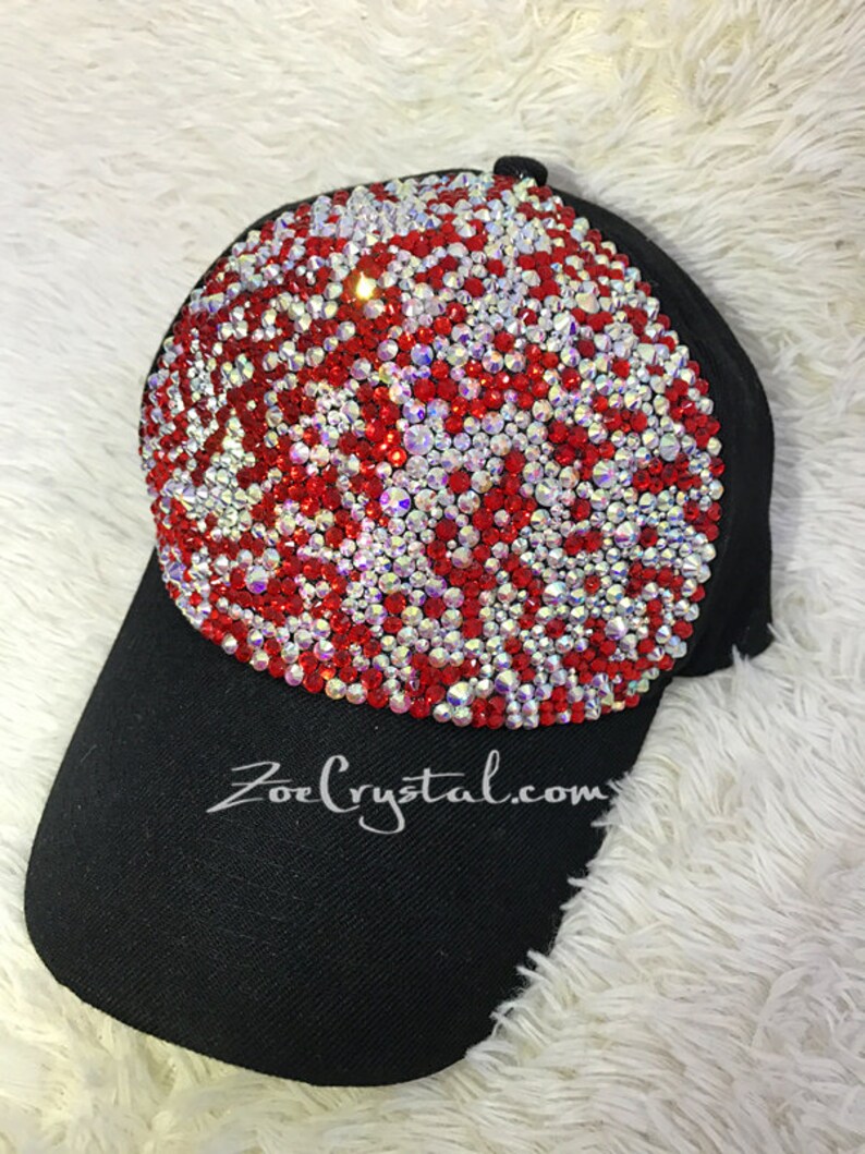 CUSTOMIZED BLING CAP / Hat Bedazzled With Red and Ab White | Etsy