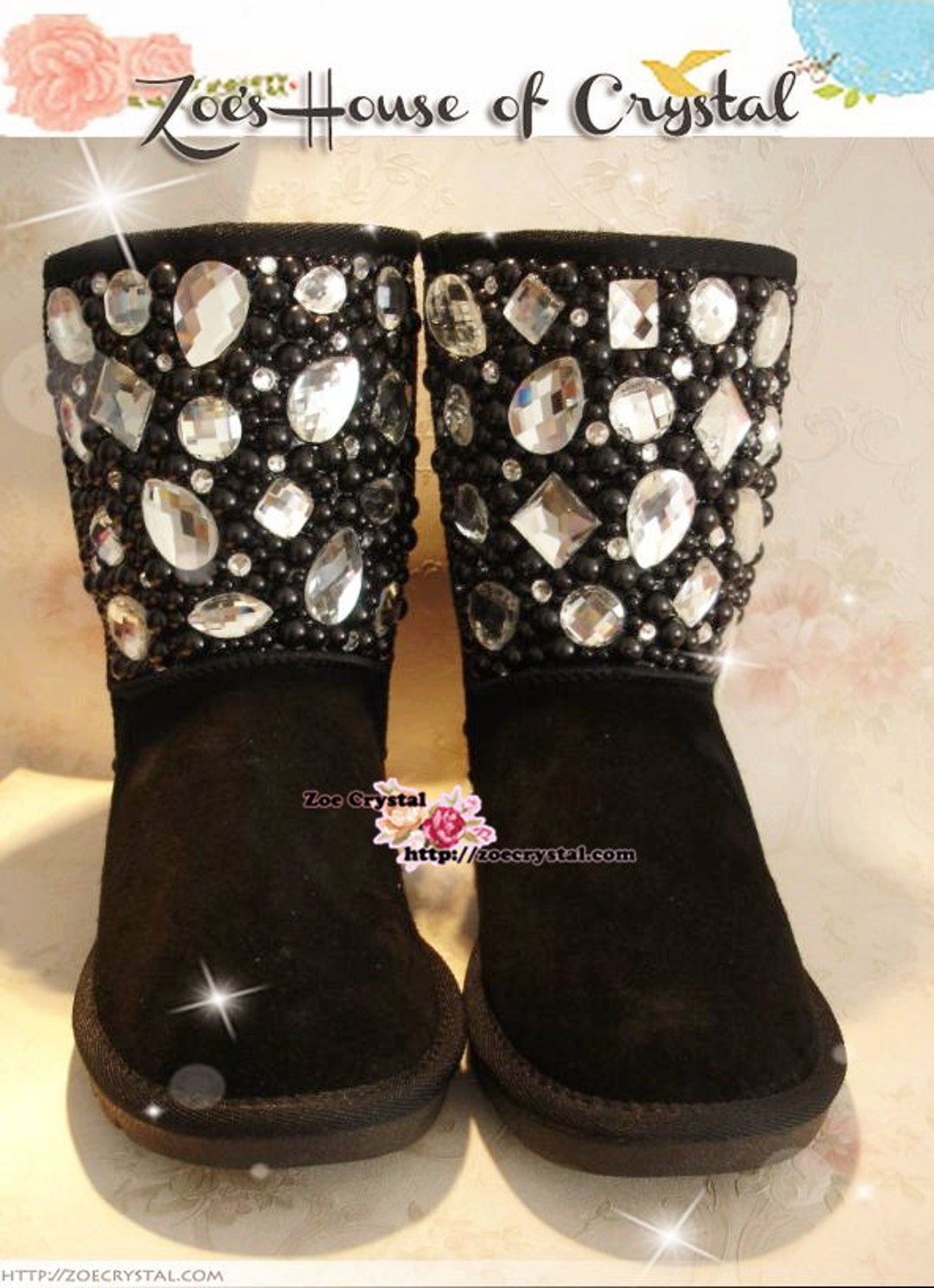 SHINY: WINTER Bling and Sparkly Black Pearl Sheepskin Wool Boots ...