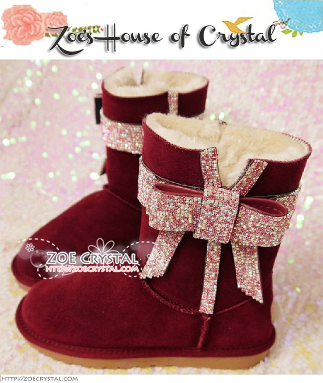 Bling and Sparkly Cute and Adorable Elegant Wine Red Winter BOOTS W ...