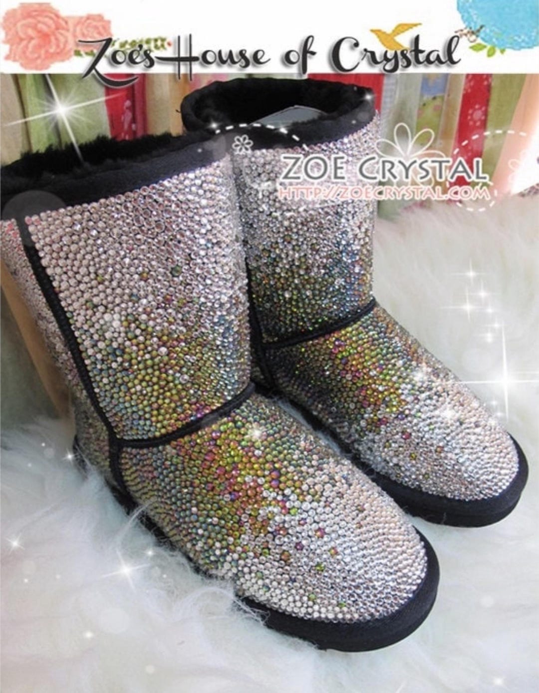 SHINY WINTER Bling and Sparkly Strass Sheepskin Wool BOOTS W Shinning ...