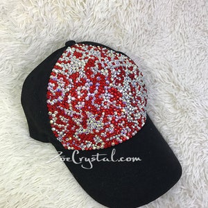 CUSTOMIZED BLING CAP / Hat Bedazzled With Red and Ab White Crystal ...