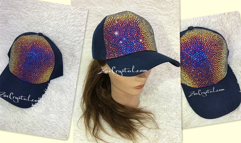 CUSTOMIZED BLING CAP / Hat Bedazzled With Rainbow Volcano | Etsy