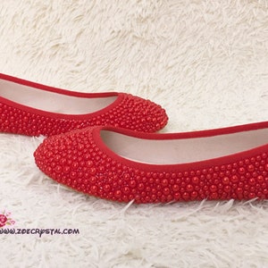 Bling Red Pearl Flat Shoes Covered With Bedazzled Sparkly Shinny Pearls ...