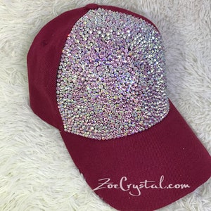 CUSTOMIZED BLING Red CAP / Hat Bedazzled With Iridescent Ab White ...