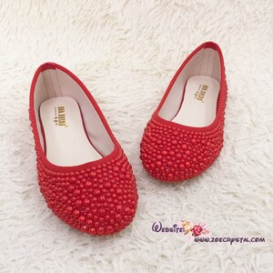 Bling Red Pearl Flat Shoes Covered With Bedazzled Sparkly Shinny Pearls ...