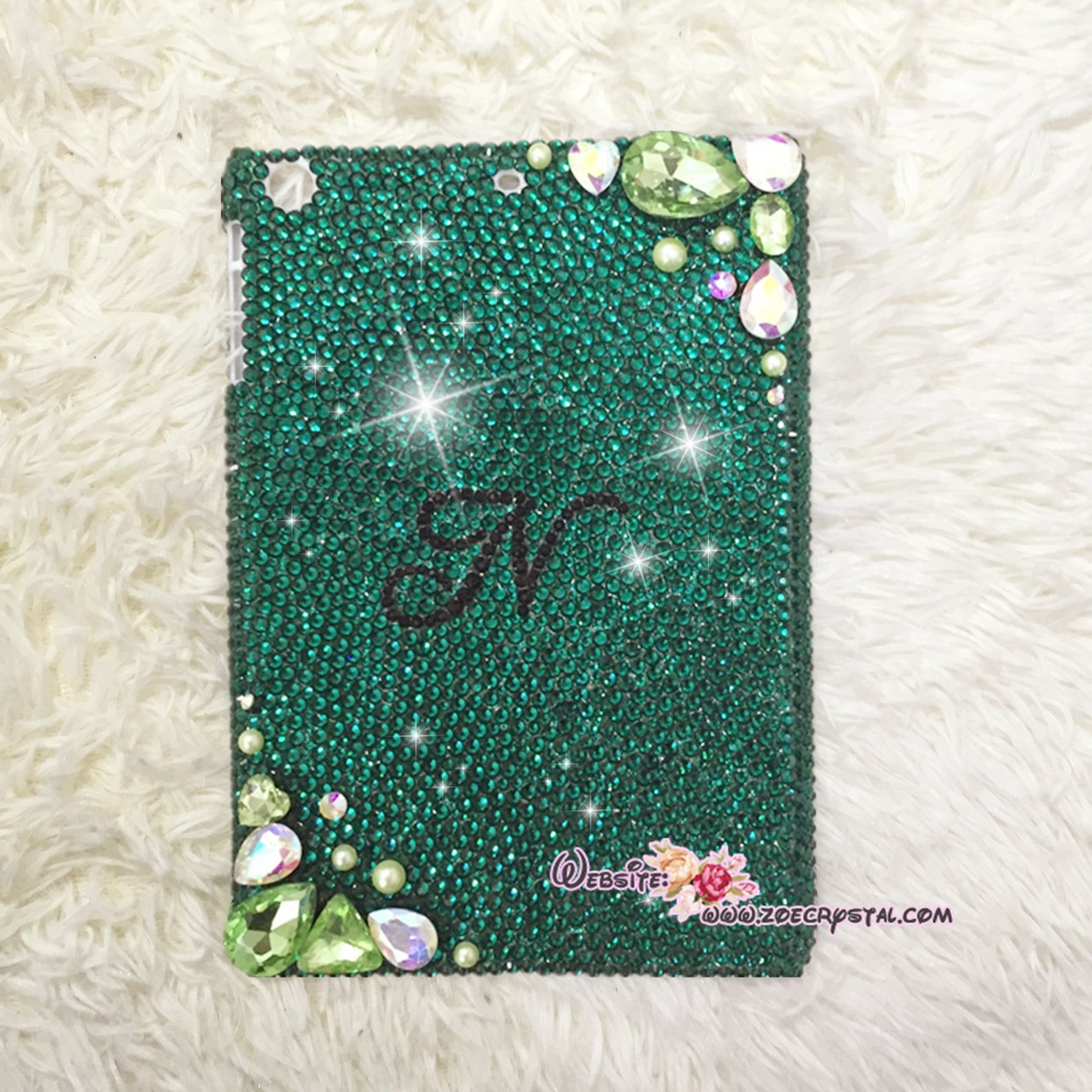 Bedazzled Bling iPad CASE / Cover With Emerald Green Rhinestone Crystal ...