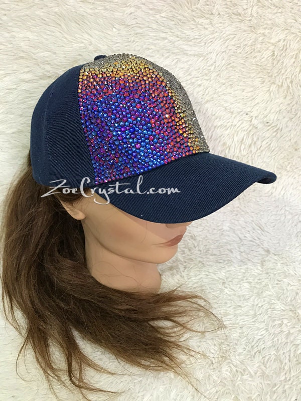 CUSTOMIZED BLING CAP / Hat Bedazzled With Rainbow Volcano | Etsy