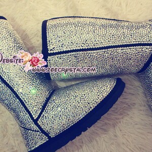 SHINY WINTER Bling and Sparkly Strass Sheepskin Wool BOOTS W Shinning ...