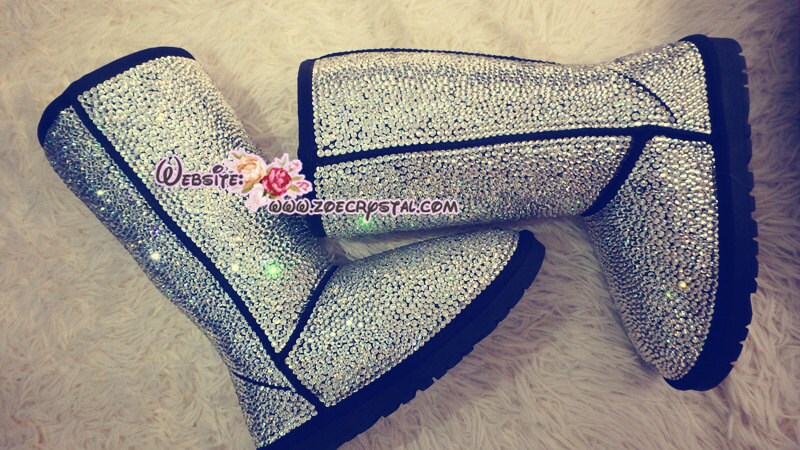 SHINY WINTER Bling and Sparkly Strass Sheepskin Wool BOOTS W - Etsy