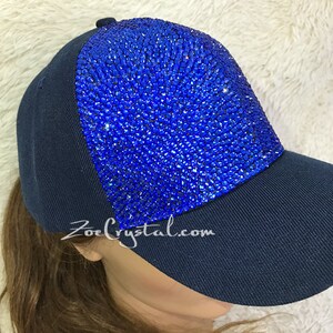 CUSTOMIZED BLING CAP / Hat Bedazzled With Navy Blue Crystal Rhinestone ...
