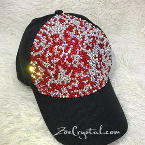CUSTOMIZED BLING CAP / Hat Bedazzled With Red and Ab White Crystal ...