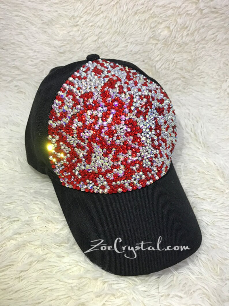 CUSTOMIZED BLING CAP / Hat Bedazzled With Red and Ab White | Etsy