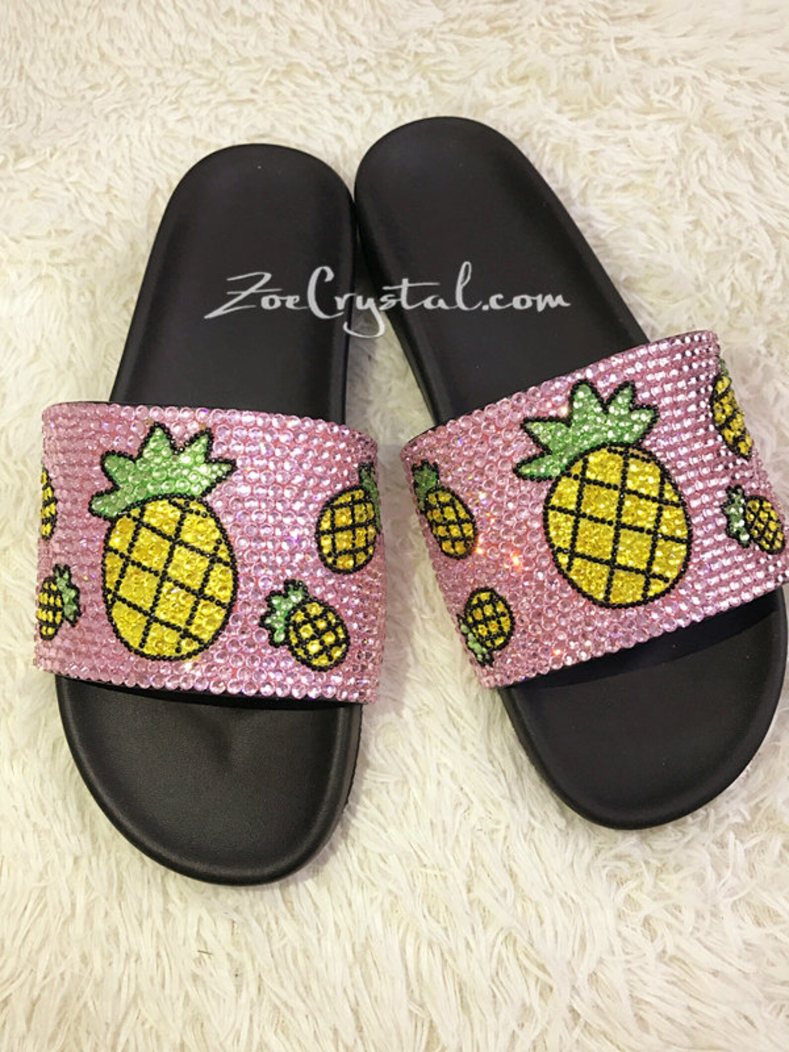 New Item - Fashionable Summer Pink SANDALS / SLIDES With Pineapples - Etsy