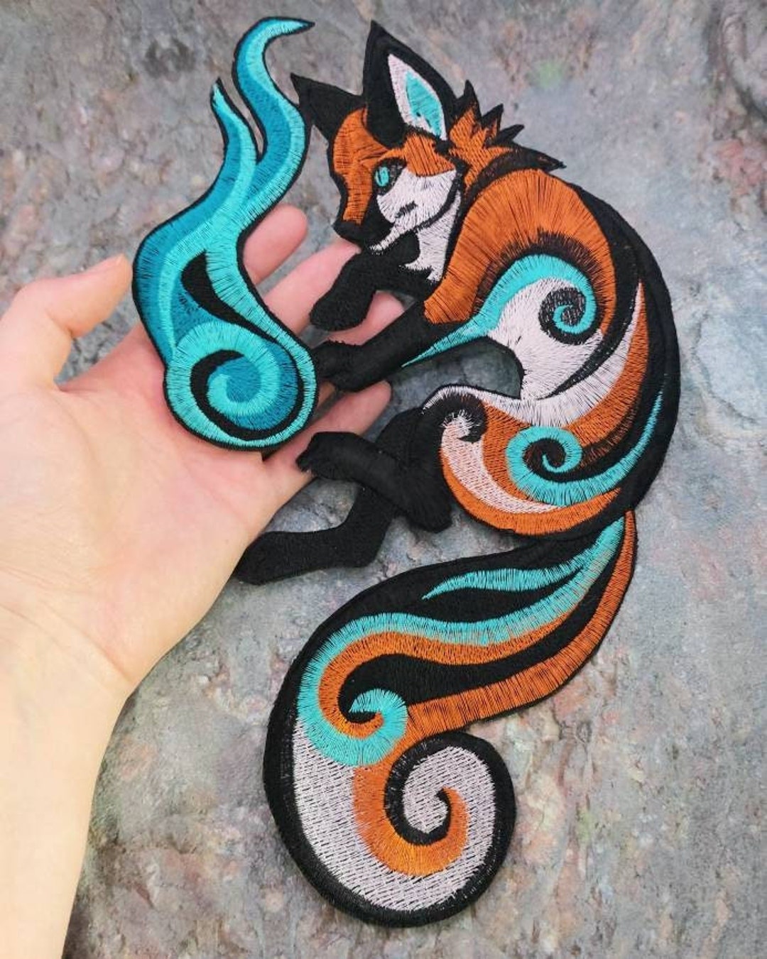 11.5" XL Special! Magical Foxfire ~ Kitsune Fox Embroidered Iron-on ...